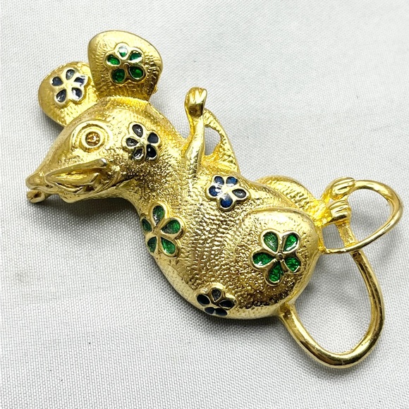 Vintage | Jewelry | Vintage Mouse Floral Enamel Gold Tone Brooch Pin ...